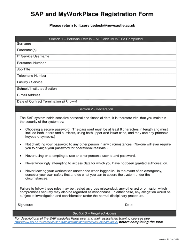 Fillable Online Sap and Myworkplace Registration Form Fax Email Print - pdfFiller
