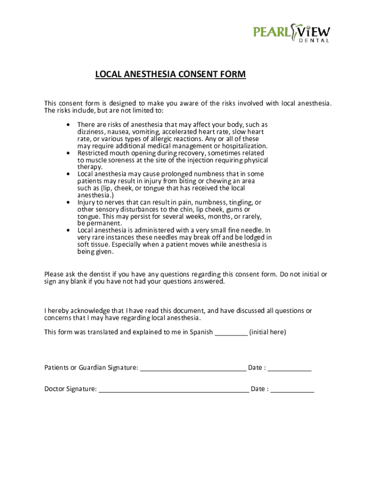Fillable Online Local Anesthesia Consent Form Fax Email Print - pdfFiller