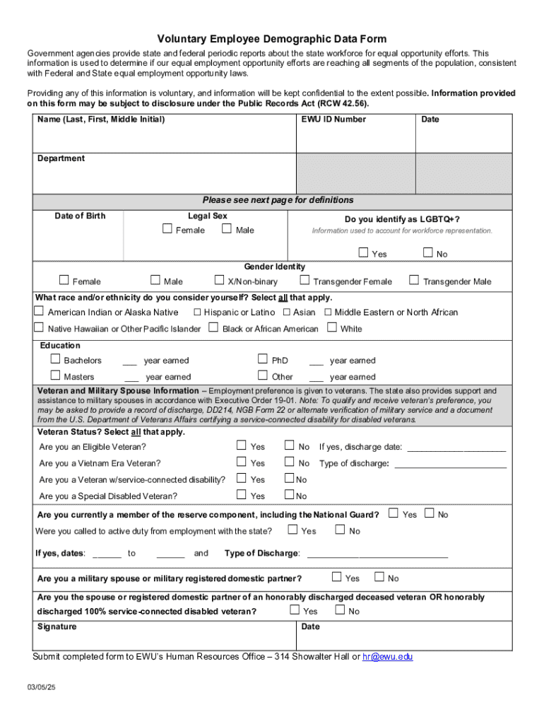 Fillable Online Voluntary Employee Demographic Data Form Fax Email ...