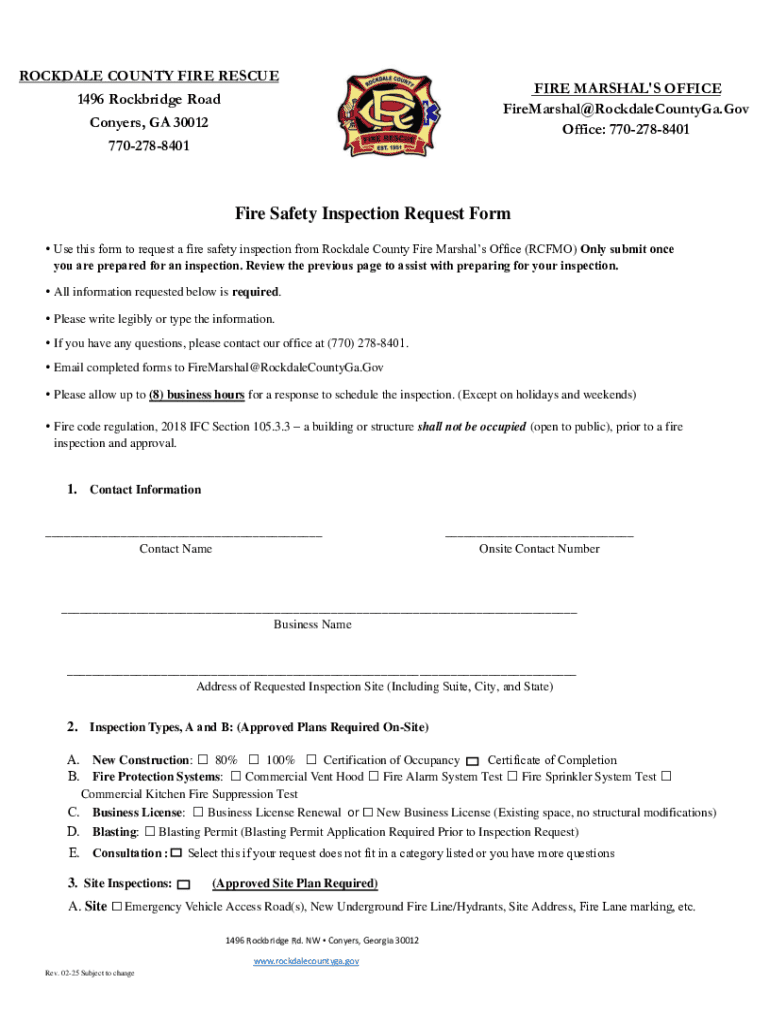 Fillable Online Fire Safety Inspection Request Fax Email Print - pdfFiller