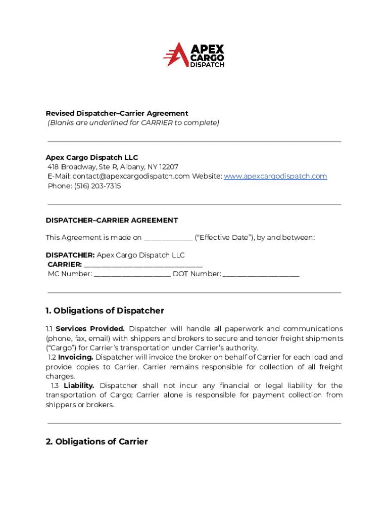 Fillable Online Dispatcher–carrier Agreement Fax Email Print - pdfFiller
