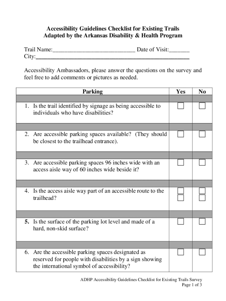 Fillable Online Accessibility Guidelines Checklist for Existing Trails ...