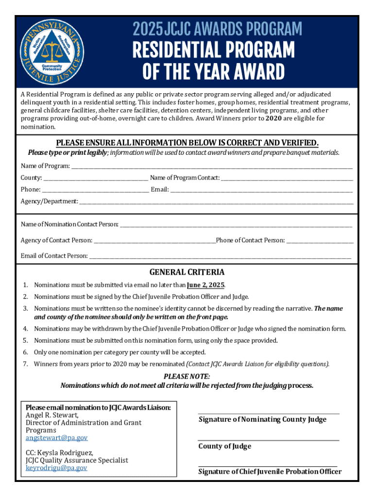 Fillable Online Residential Program of the Year Award Fax Email Print ...