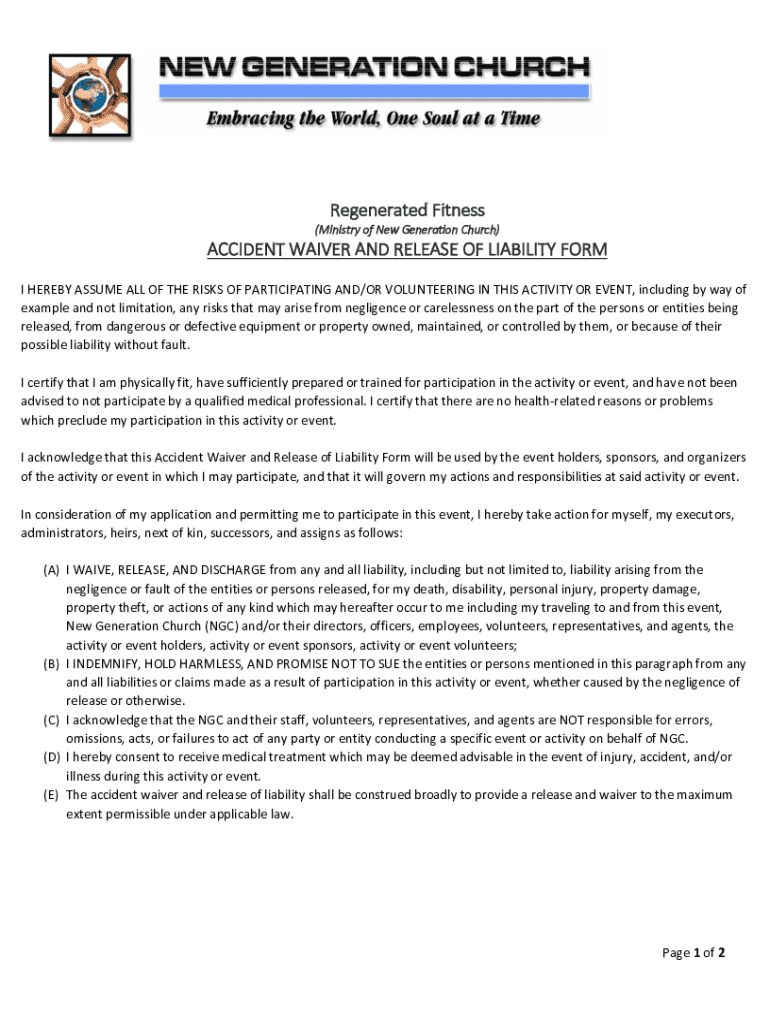 Fillable Online Accident Waiver and Release of Liability Fax Email ...