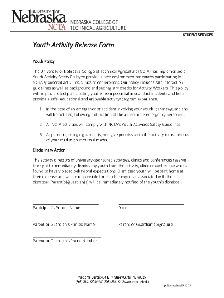 Fillable Online Youth Activity Release Form Fax Email Print - pdfFiller