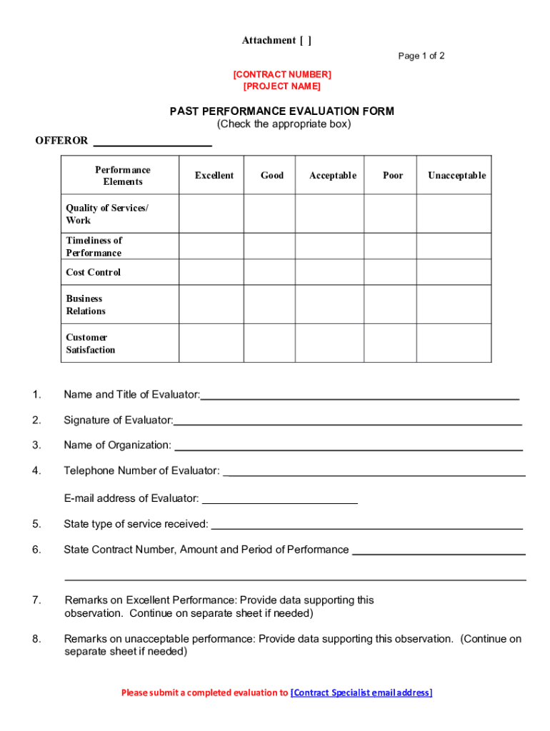 Fillable Online Past Performance Evaluation Form Fax Email Print ...