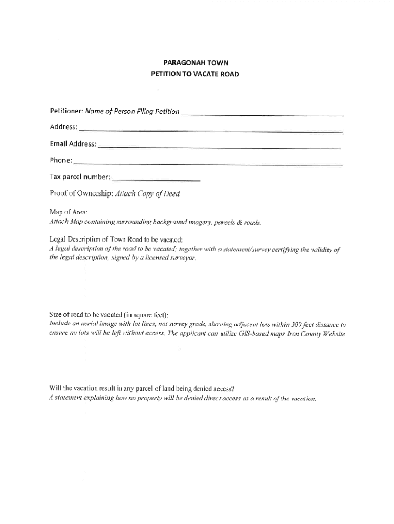 Fillable Online Petition to Vacate Road Fax Email Print - pdfFiller
