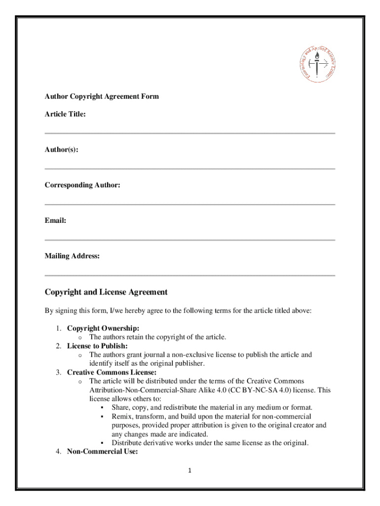 Fillable Online Author Copyright Agreement Fax Email Print - pdfFiller