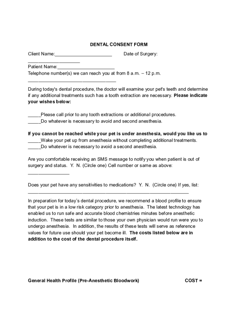 Fillable Online Dental Consent Form Fax Email Print - pdfFiller