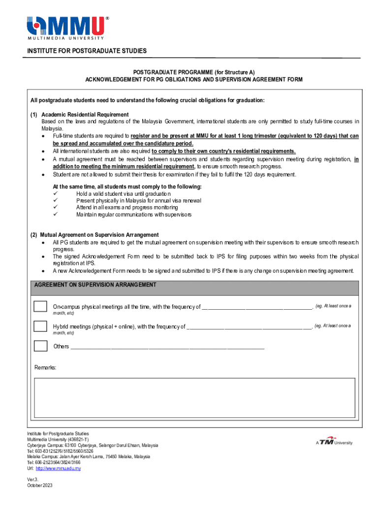 Fillable Online Postgraduate Programme Obligations and Supervision ...