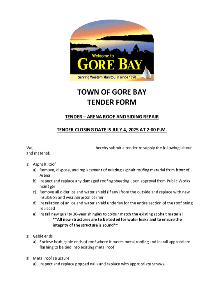 Fillable Online Tender – Arena Roof and Siding Repair Fax Email Print ...