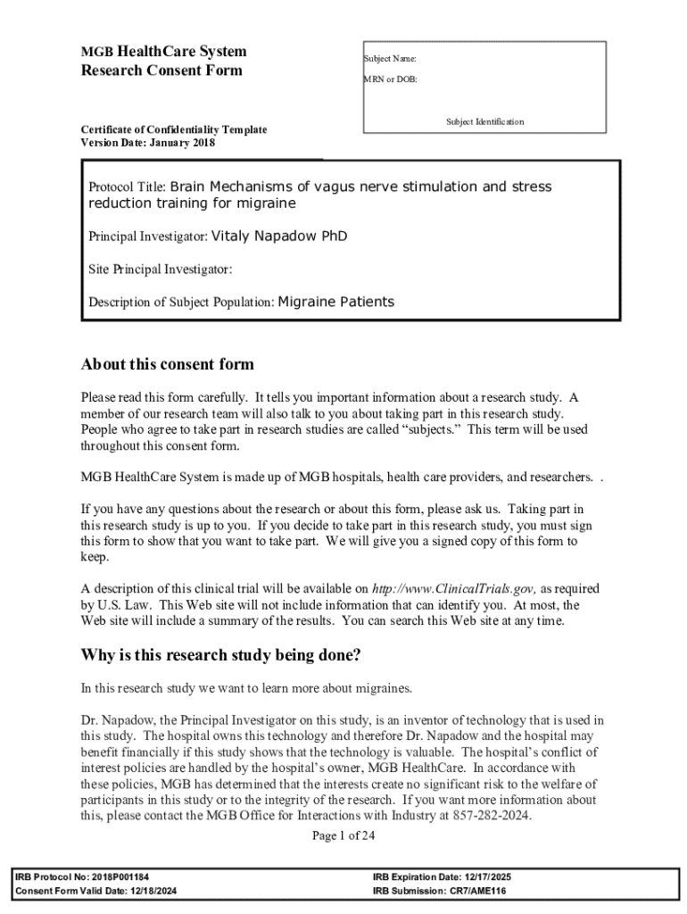 Fillable Online Mgb Healthcare System Research Consent Form Fax Email Print - pdfFiller