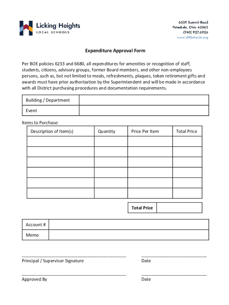 Fillable Online Expenditure Approval Form Fax Email Print - pdfFiller