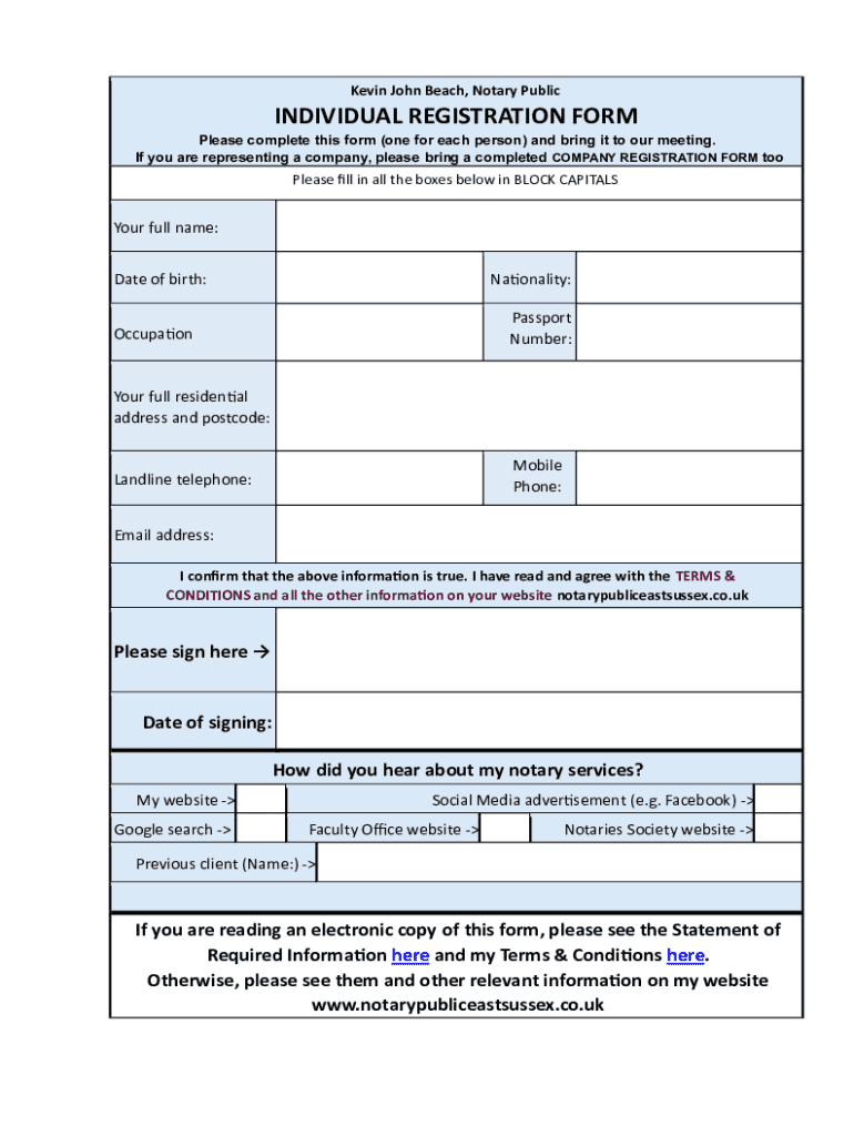 Fillable Online Individual Registration Form for Notary Public Services Fax Email Print - pdfFiller