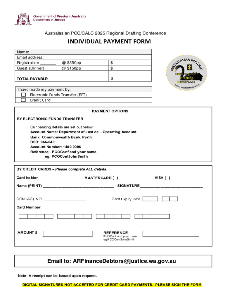 Fillable Online Australasian Pcc/calc 2025 Regional Drafting Conference Individual Payment Form ...