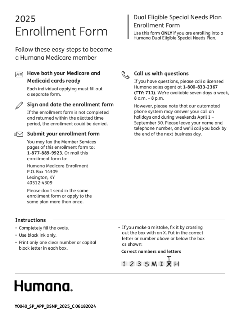 Fillable Online Dual Eligible Special Needs Plan Enrollment Form Fax ...