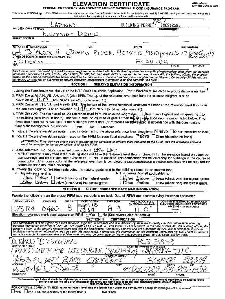 Fillable Online Elevation Certificate Fax Email Print Pdffiller