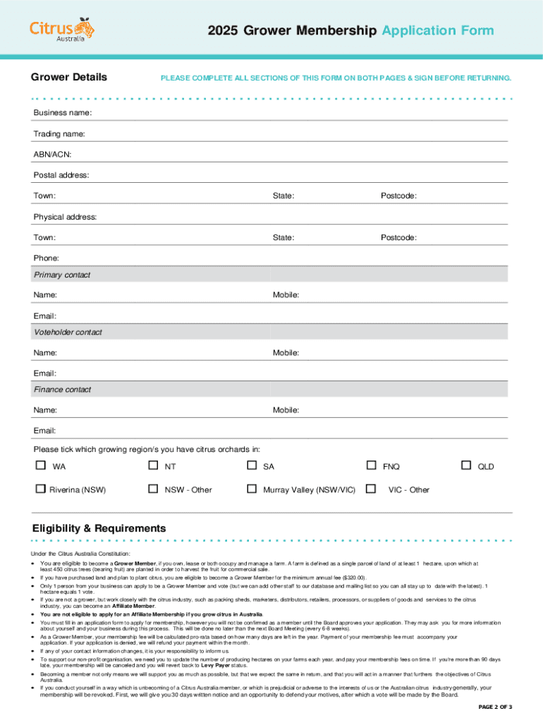 Fillable Online 2025 Grower Membership Application Form Fax Email Print ...
