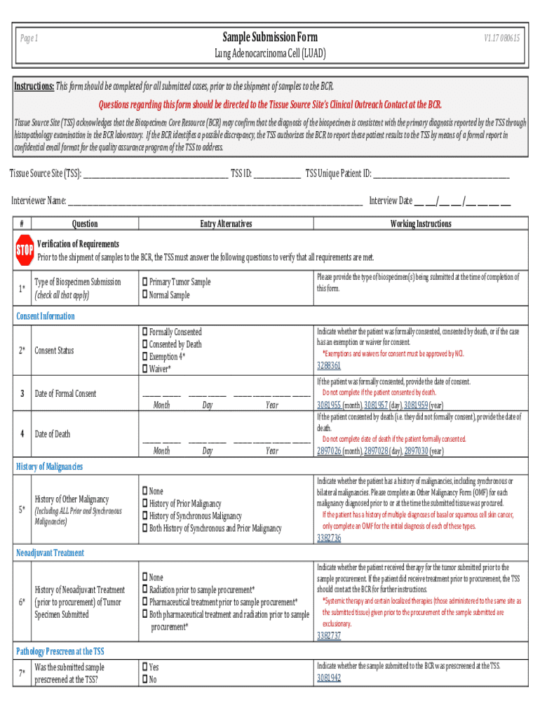 Fillable Online Sample Submission Form for Lung Adenocarcinoma Cell (luad) Fax Email Print ...