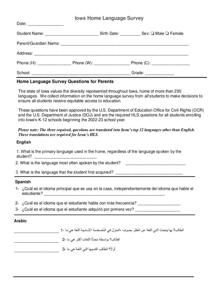 Fillable Online Iowa Home Language Survey Fax Email Print - pdfFiller
