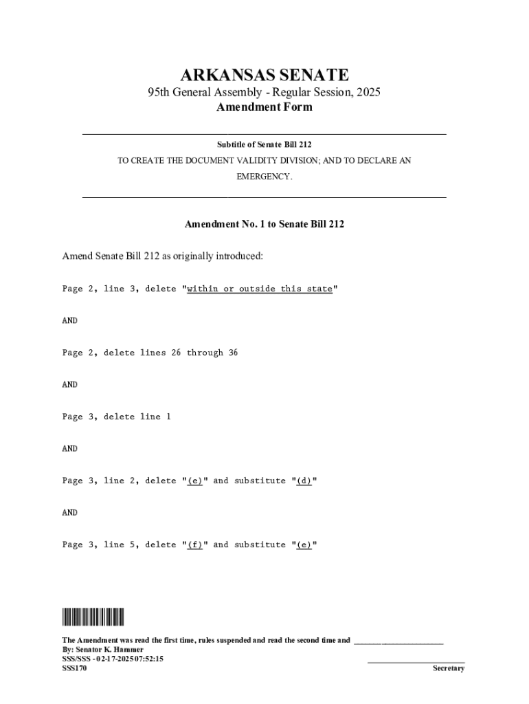 Fillable Online Amendment No. 1 to Senate Bill 212 Fax Email Print ...