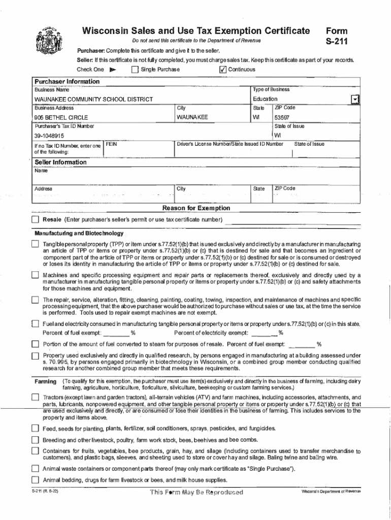 Fillable Online Wisconsin Sales and Use Tax Exemption Certificate Fax ...