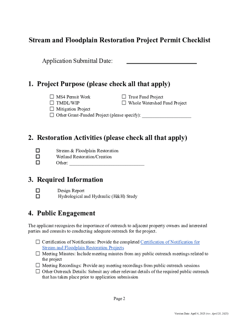 Fillable Online Stream Restoration Authorization Checklist Fax Email ...