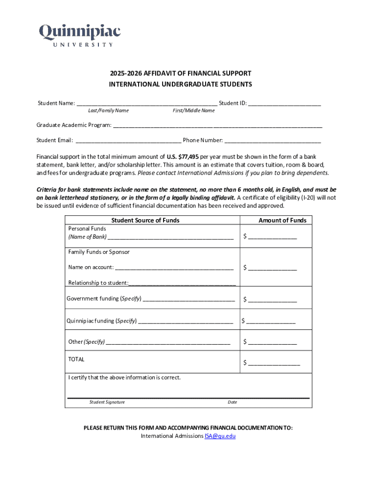 Fillable Online Affidavit of Financial Support for International ...