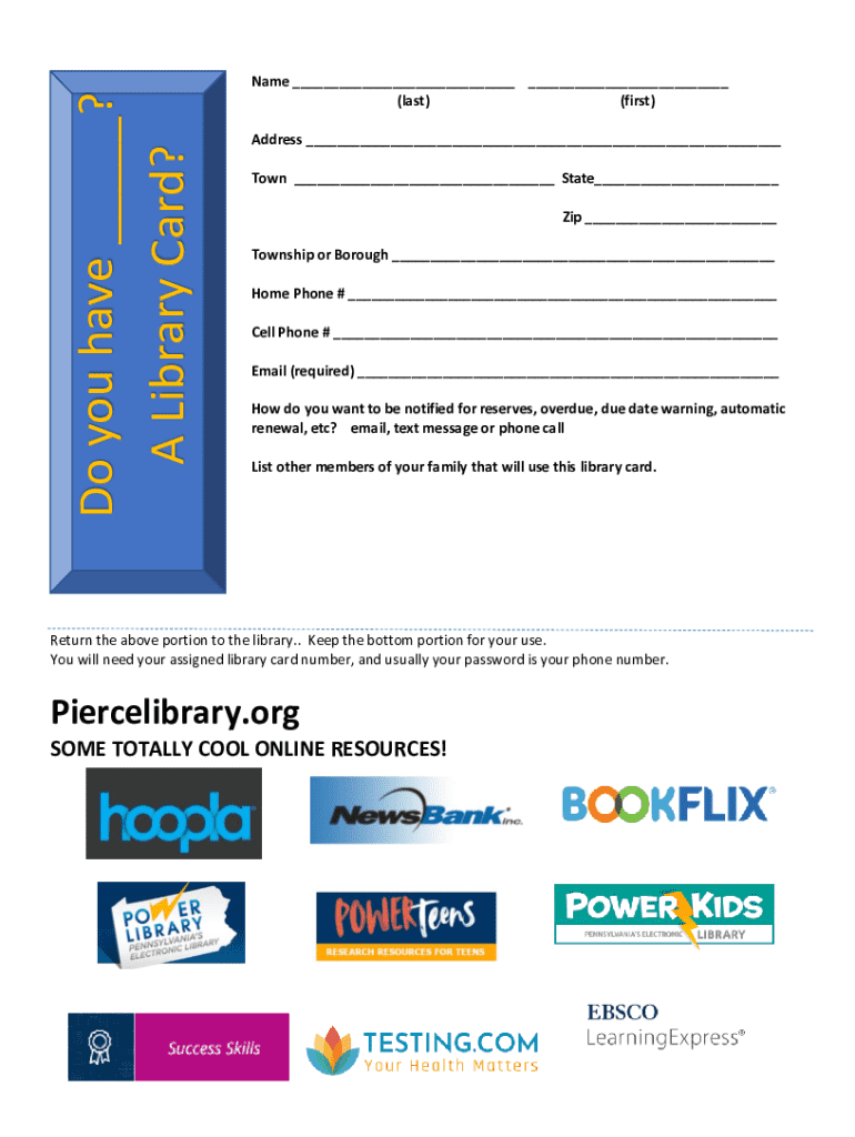 Fillable Online Library Card Application Fax Email Print - pdfFiller