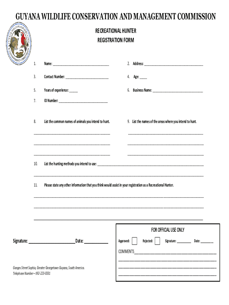 Fillable Online Recreational Hunter Registration Fax Email Print ...