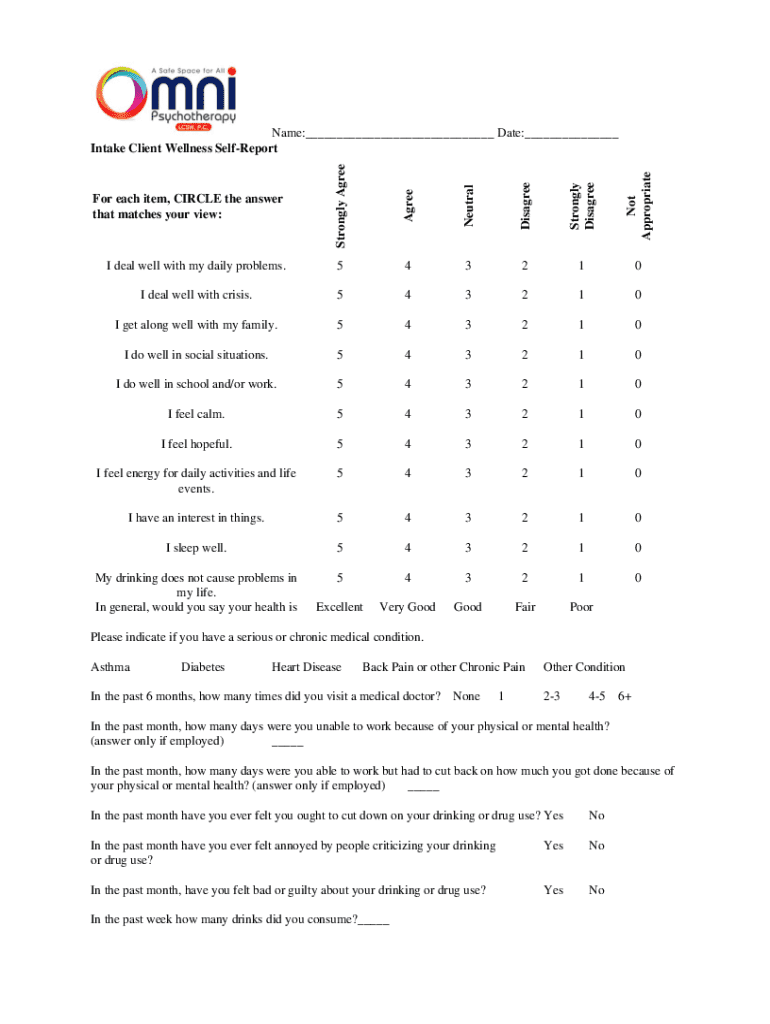 Fillable Online Intake Client Wellness Self-report Fax Email Print - pdfFiller