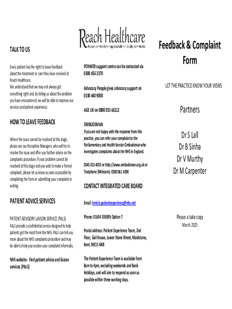 Fillable Online Feedback and Complaints Fax Email Print - pdfFiller