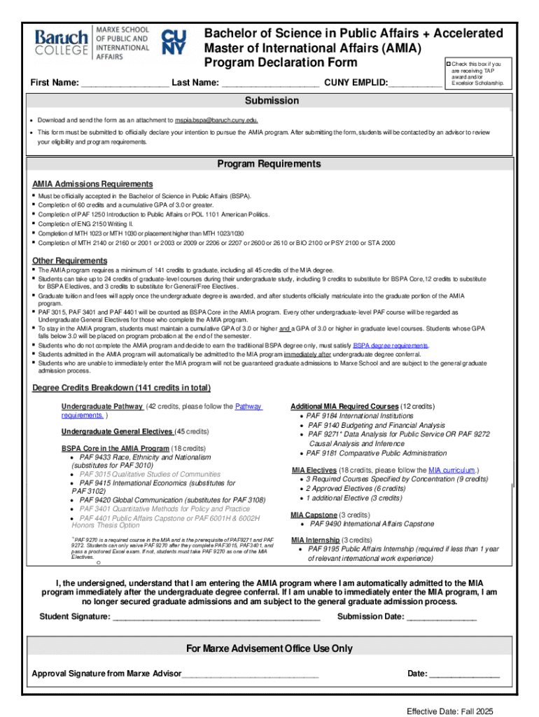 Fillable Online Bachelor of Science in Public Affairs + Accelerated Master of International ...