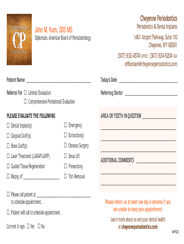 Fillable Online Periodontal Evaluation Referral Form Fax Email Print ...