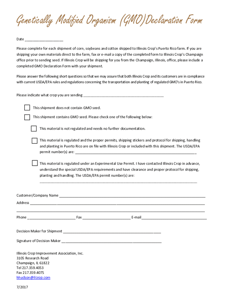 Fillable Online Gmo Declaration Form Fax Email Print - pdfFiller