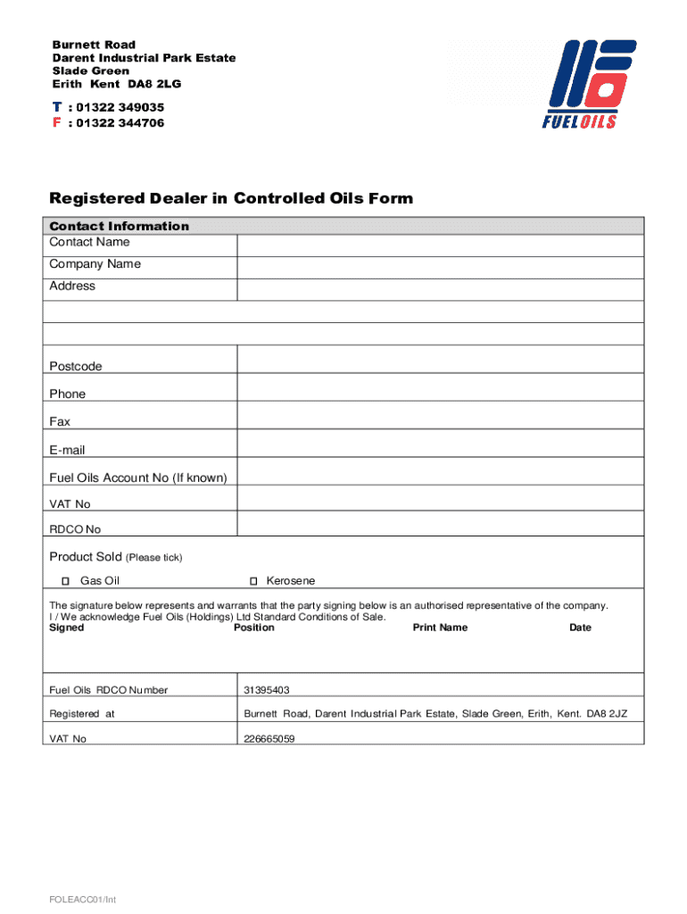 Fillable Online Registered Dealer in Controlled Oils Fax Email Print ...