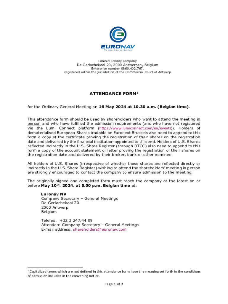 Fillable Online Attendance Form for the Ordinary General Meeting Fax Email Print - pdfFiller