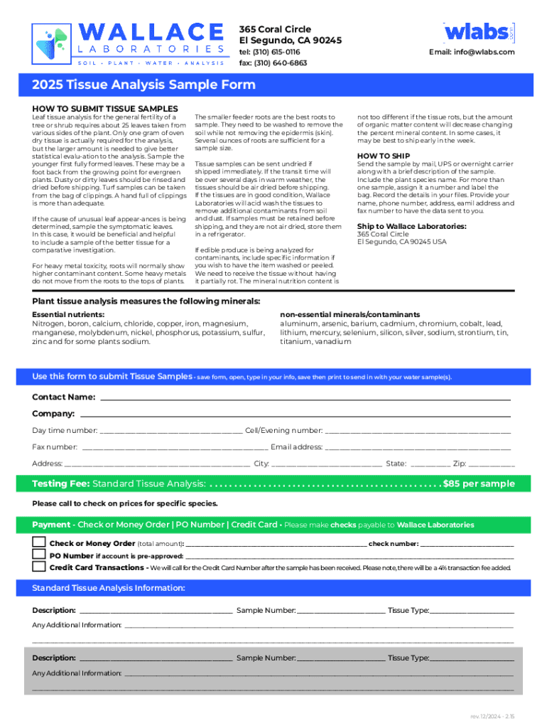 Fillable Online 2025 Tissue Analysis Sample Submission Fax Email Print ...