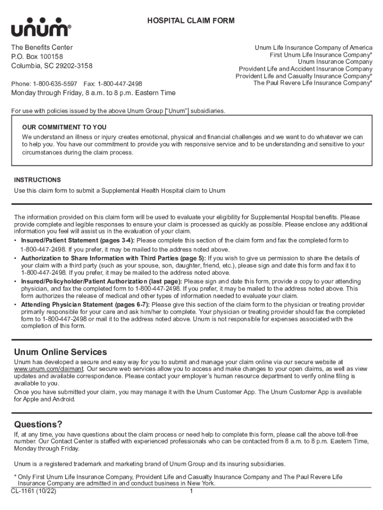 Fillable Online Hospital Claim Form Fax Email Print - pdfFiller