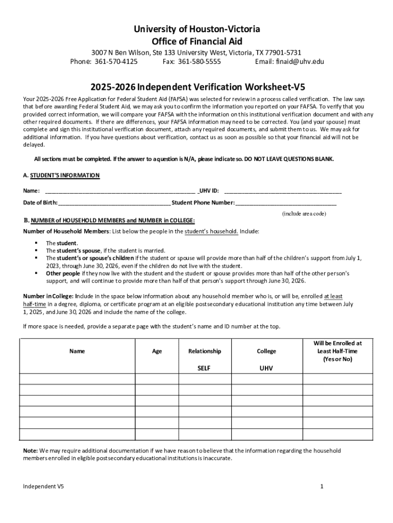 Fillable Online 2025-2026 Independent Verification Worksheet Fax Email Print - pdfFiller