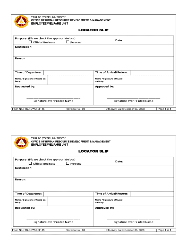 Fillable Online Tarlac State University Locator Slip Fax Email Print ...