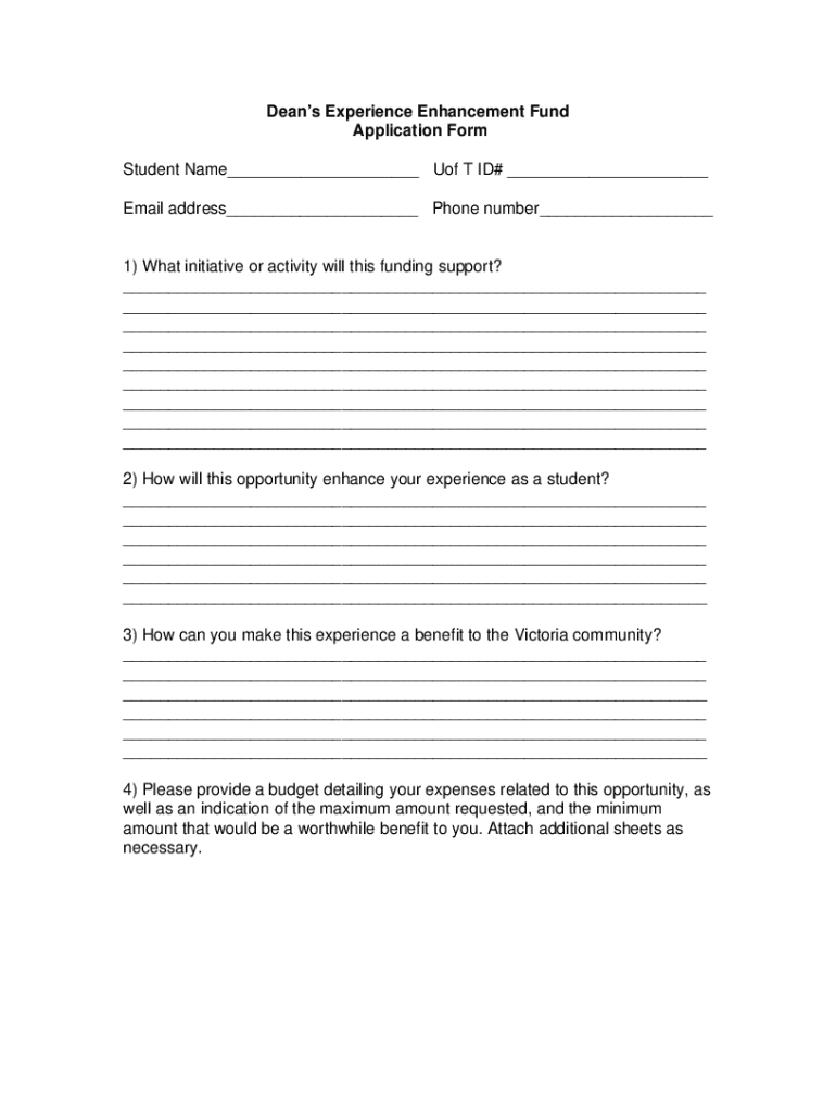 Fillable Online Dean’s Experience Enhancement Fund Fax Email Print - pdfFiller