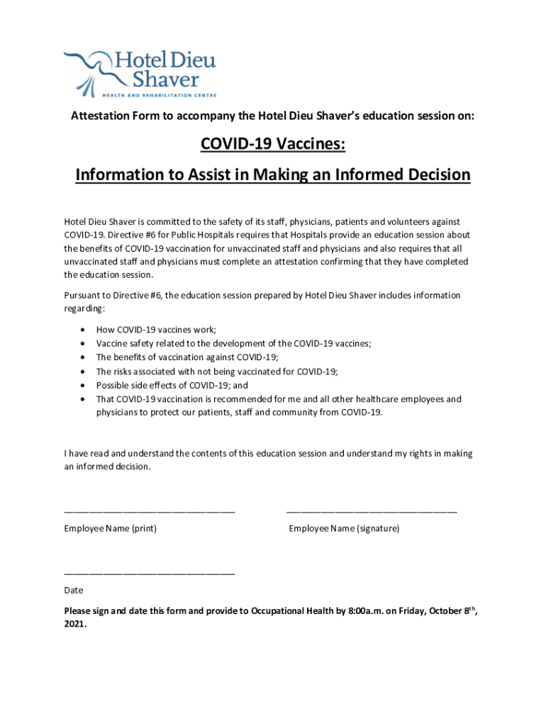Fillable Online Attestation Form for Covid-19 Education Session Fax ...
