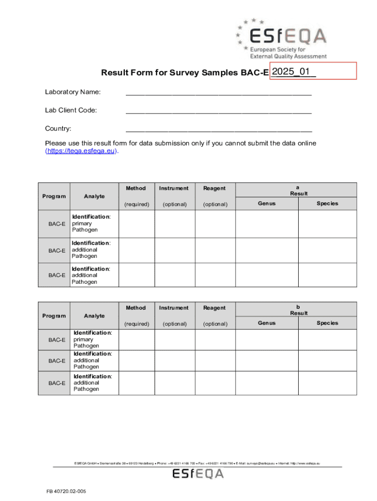 Fillable Online Result Form for Survey Samples Bac-e Fax Email Print ...