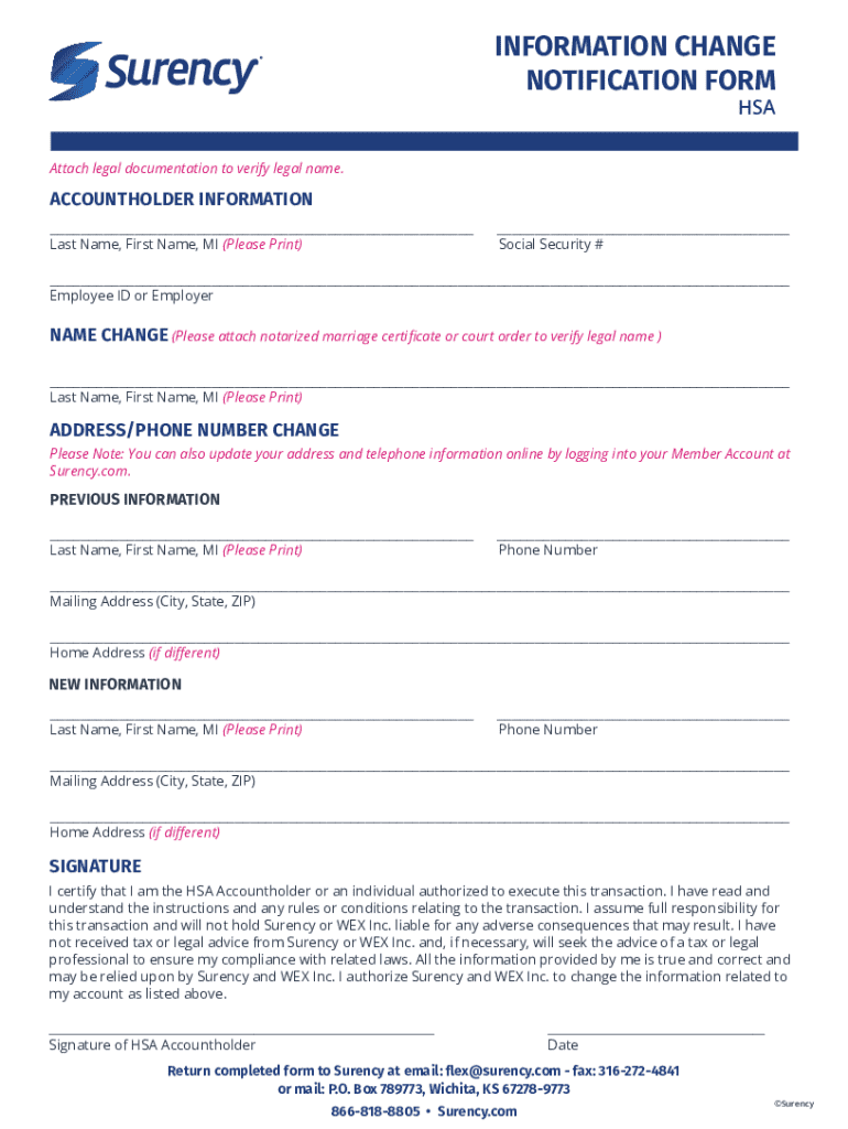 Fillable Online Hsa Information Change Notification Fax Email Print ...