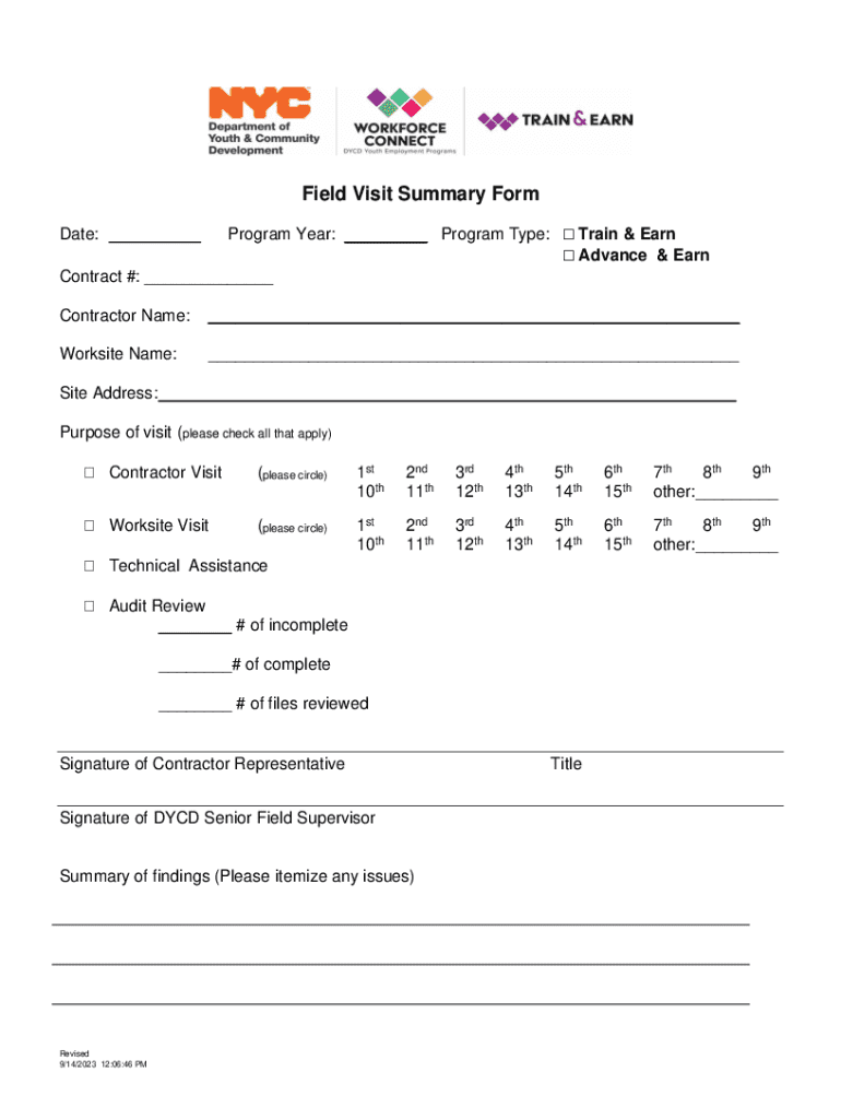 Fillable Online Field Visit Summary Fax Email Print - pdfFiller