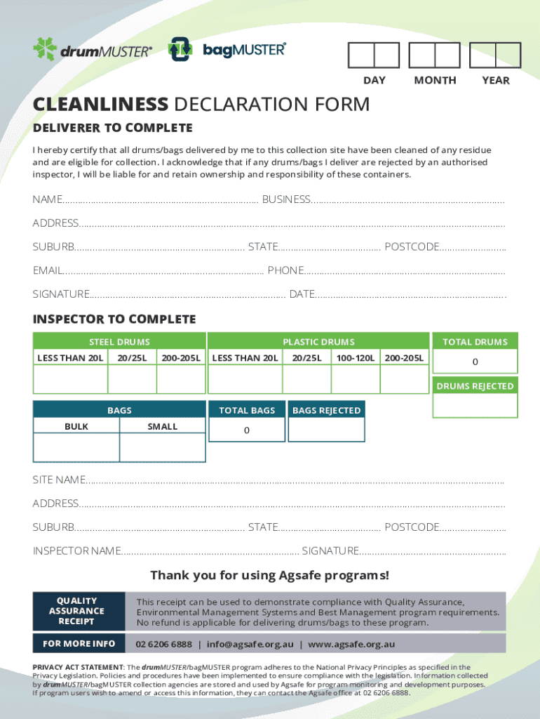 Fillable Online Cleanliness Declaration Form Fax Email Print - pdfFiller