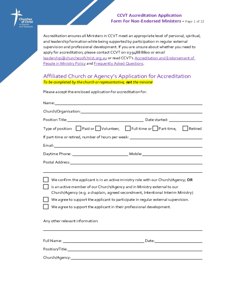 Fillable Online Accreditation Application for Non-endorsed Ministers ...