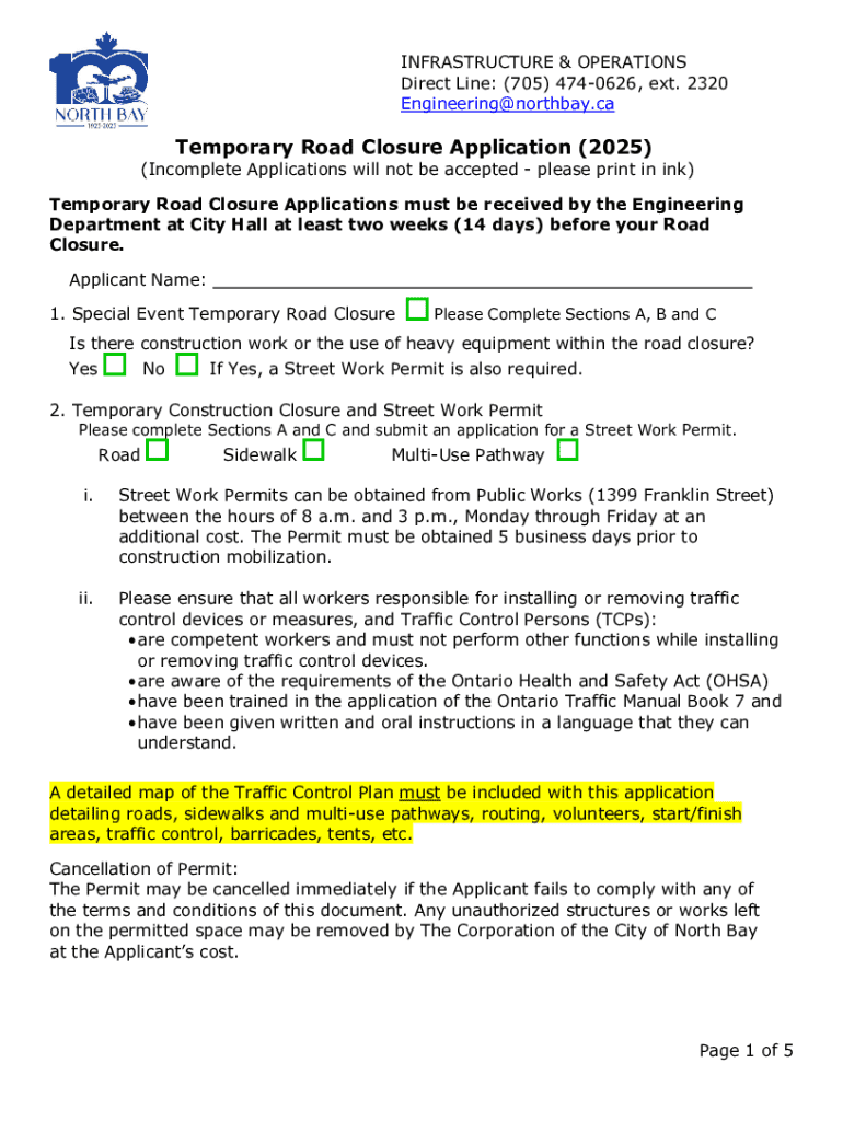 Fillable Online Temporary Road Closure Application Fax Email Print ...