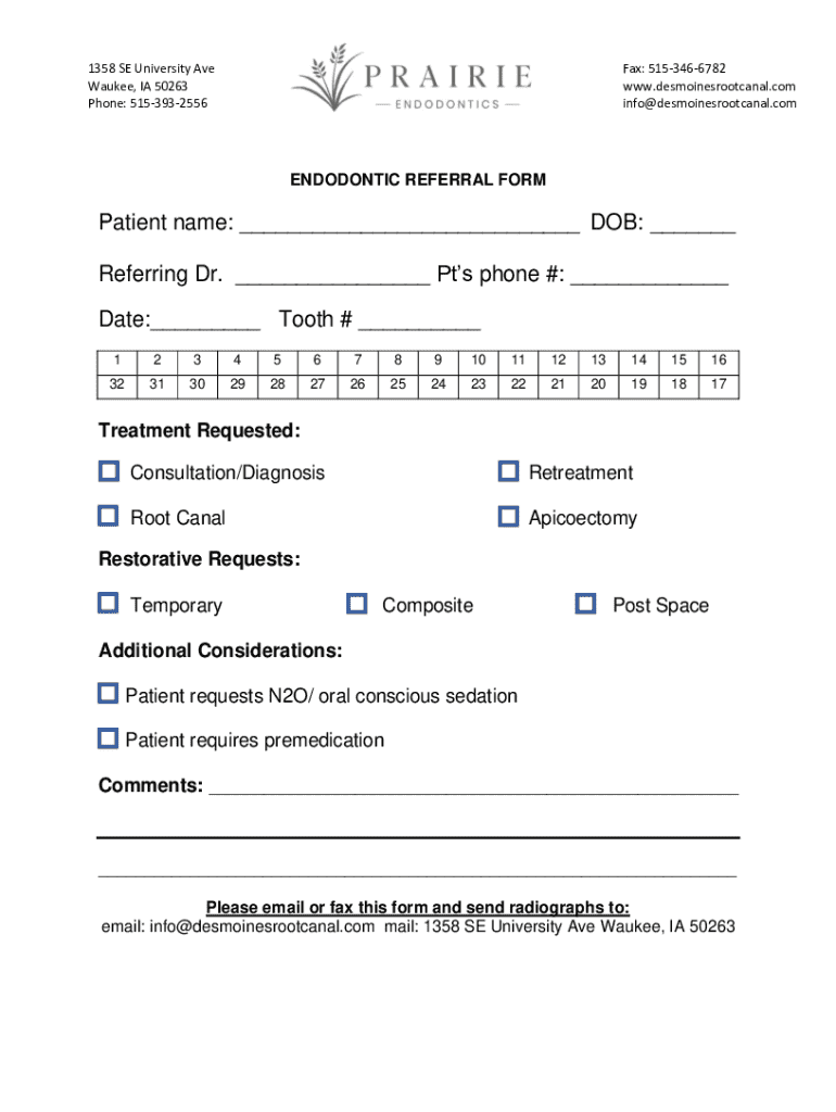 Fillable Online Endodontic Referral Form Fax Email Print - pdfFiller